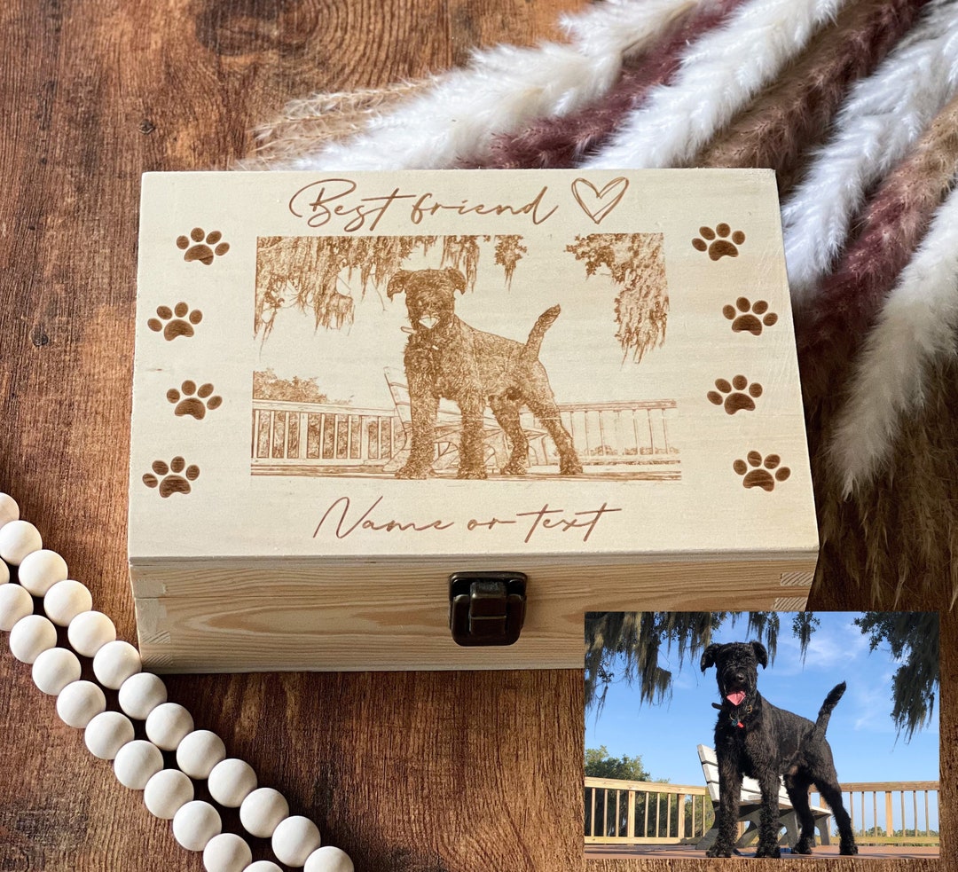 Custom Pet Portrait Memory Box: Engraved Wooden Keepsake - Etsy