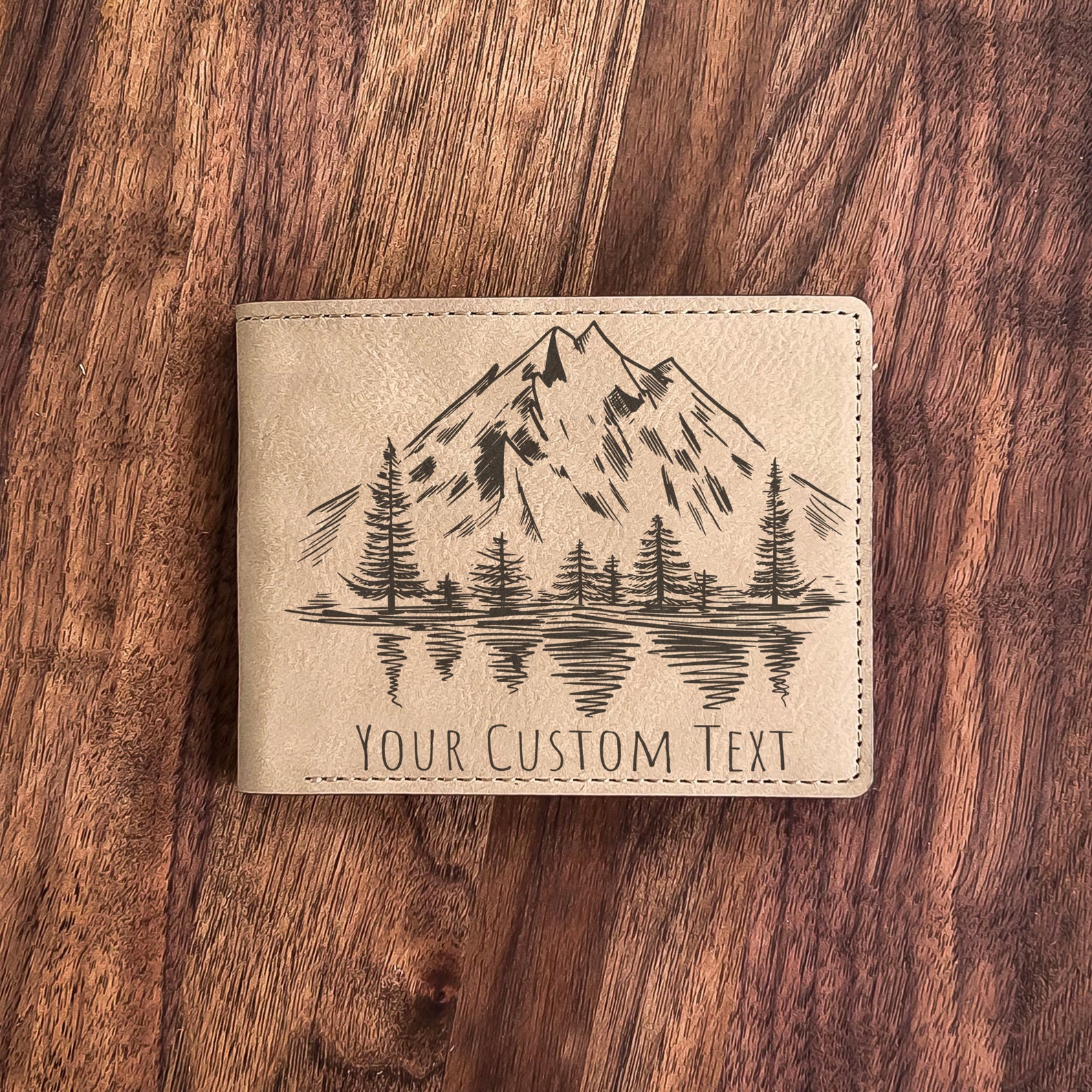 Laser Engraved Mountain Wallet: Personalized PU Leatherette Gift - Etsy