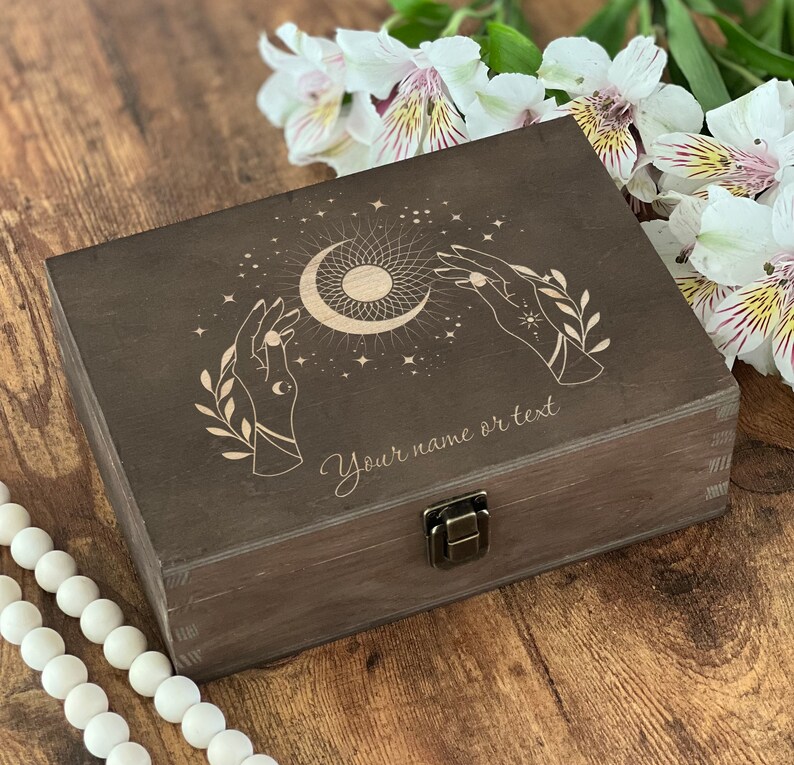 Personalized Sun & Moon Wooden Box: Crystal, Tarot Card Storage - Etsy