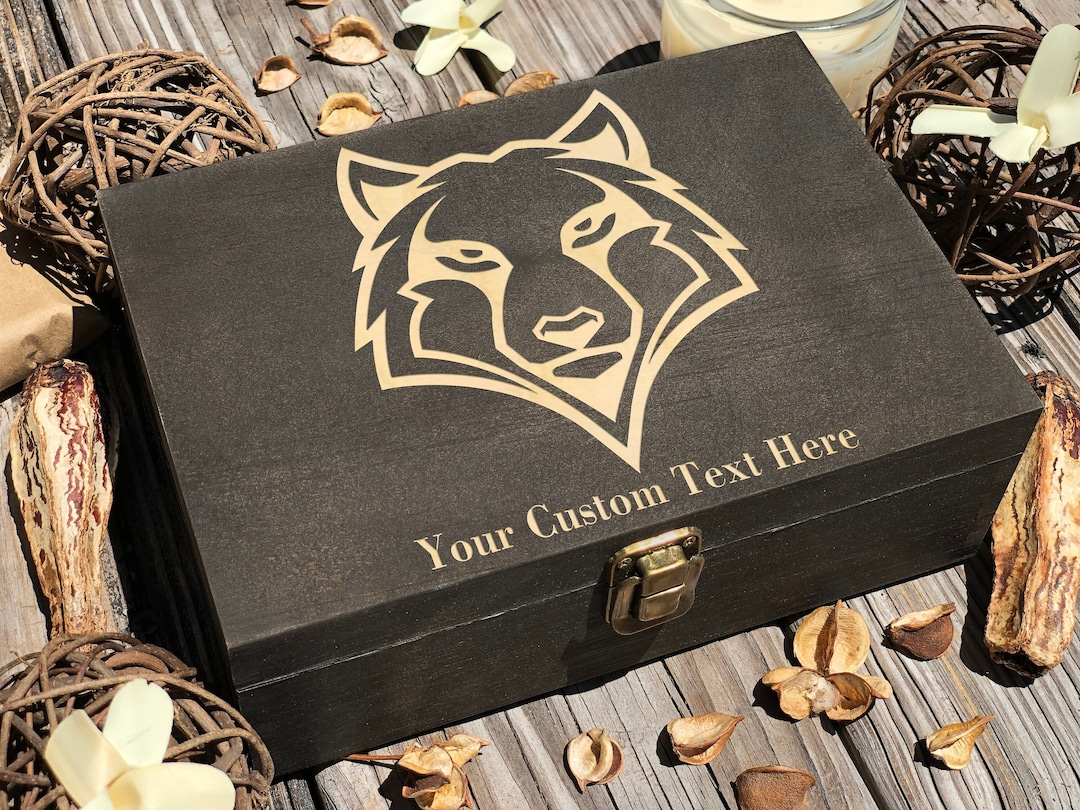 Wolf Mascot Personalized Box, Wooden Box, Keepsake Box, Custom Box ...