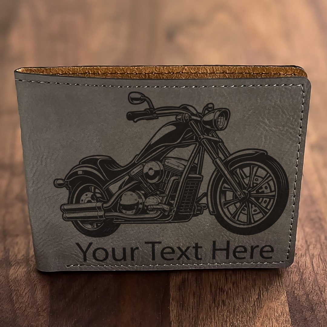 Personalized Motorcycle Wallet: Laser Engraved PU Leatherette Biker ...