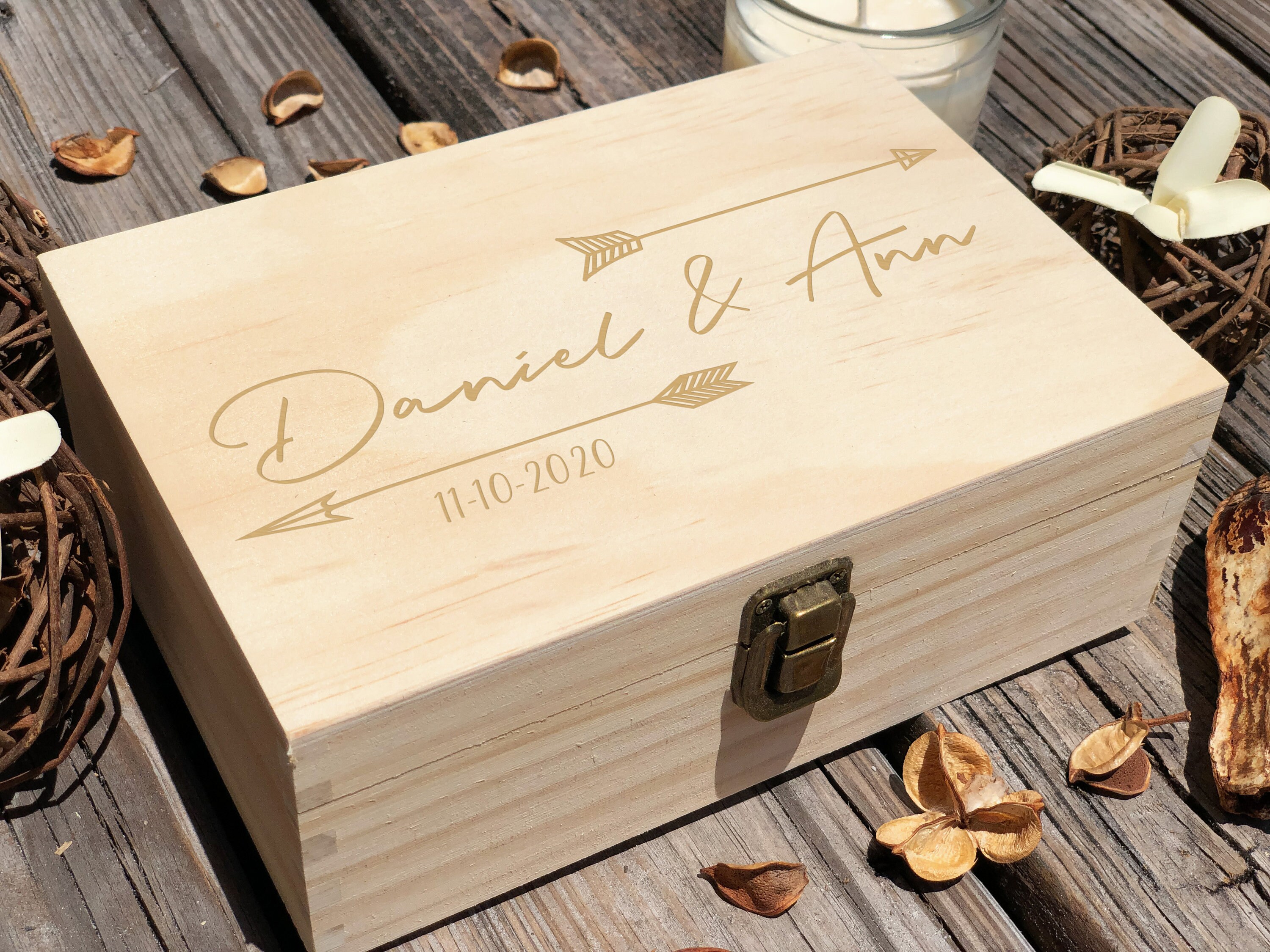 Personalized Wooden Keepsake Box, Engraved Memory Box, Anniversary Gift ...