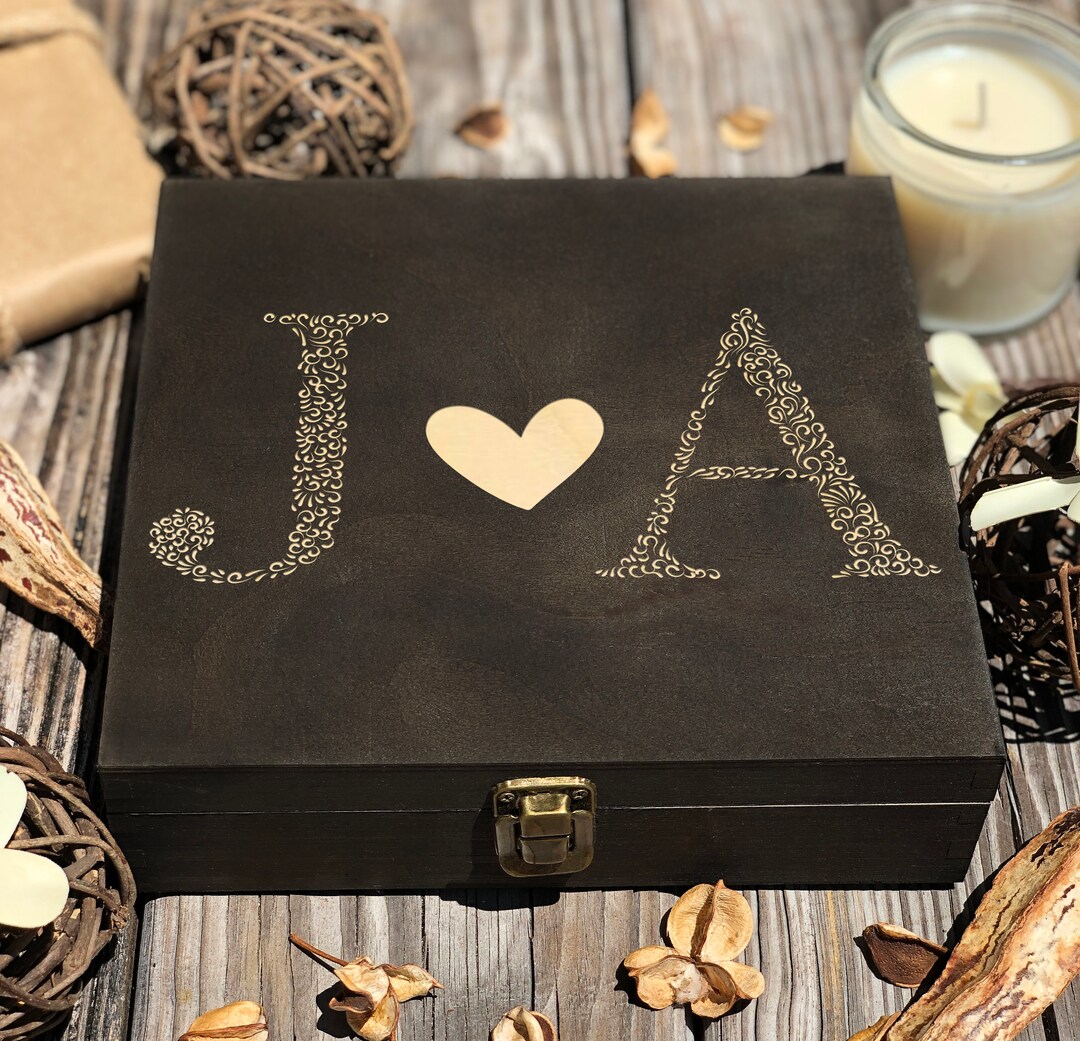 Personalized Wood Keepsake Box: Engraved Initial Memory Box - Etsy