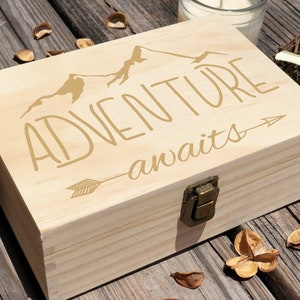 Adventure Awaits Box, Personalized Wooden Box, Custom Box, Memory Box ...