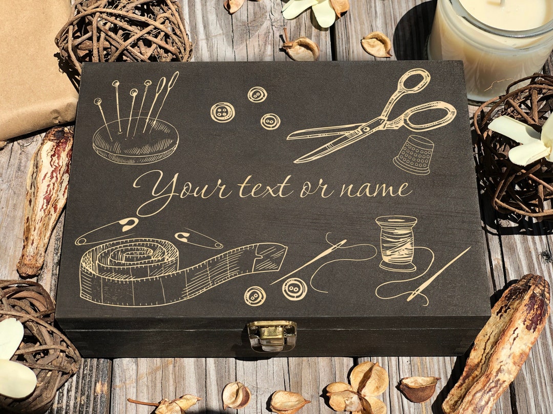 Custom Engraved Wooden Sewing Box Organize Your Sewing Supplies Perfect ...