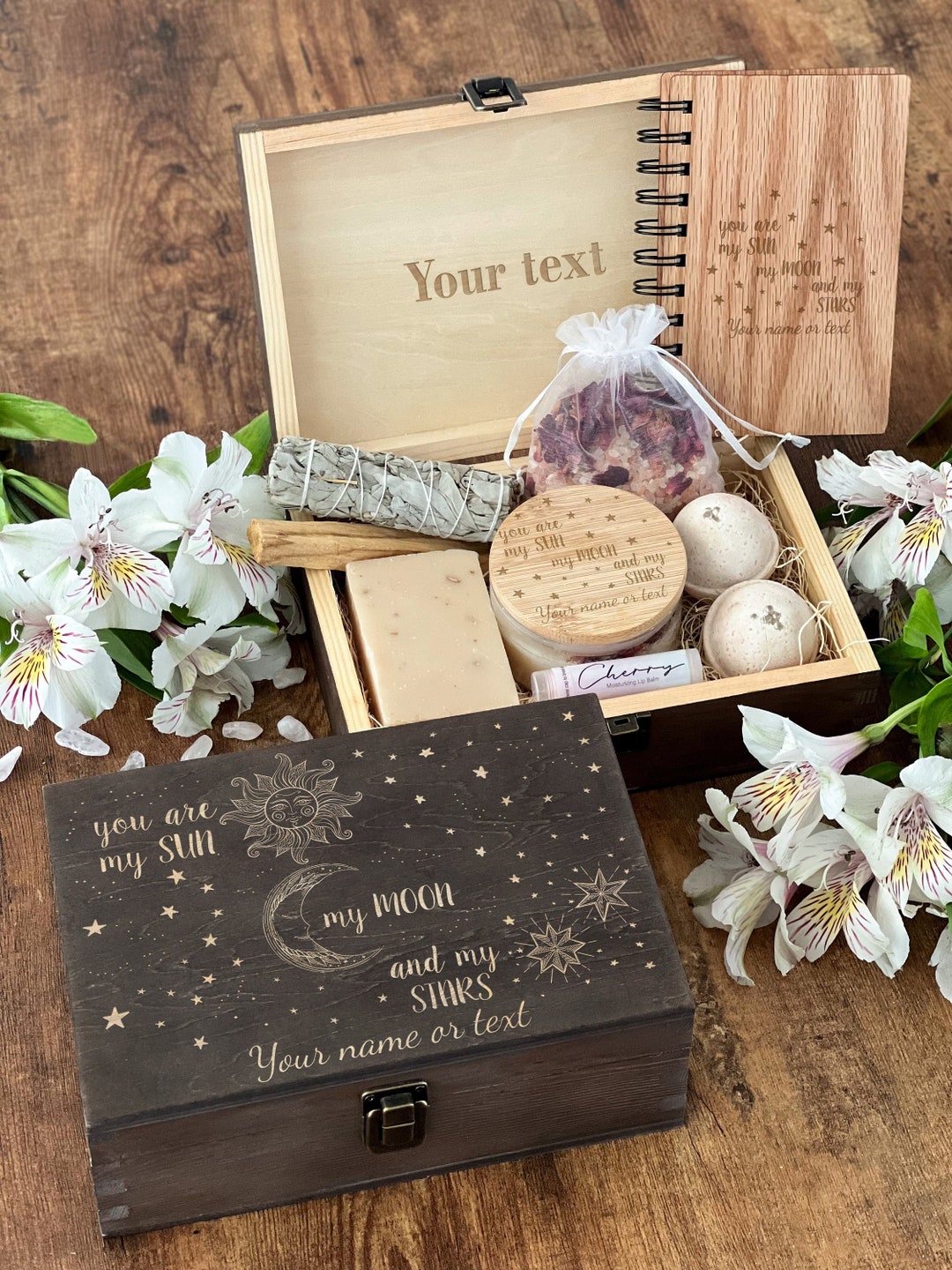 Personalized Wooden Keepsake Box: Engraved Sun, Moon & Stars - Etsy