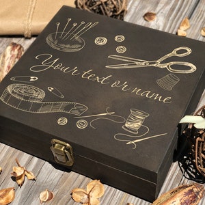 Custom Engraved Wooden Sewing Box: Handcrafted Craft Storage - Etsy