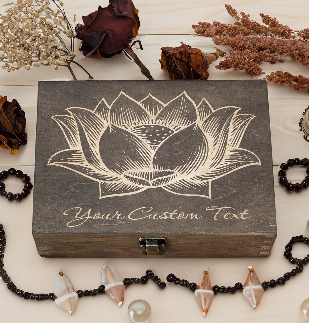 Personalized Engraved Wooden Lotus Flower Box – Elegant Customizable ...