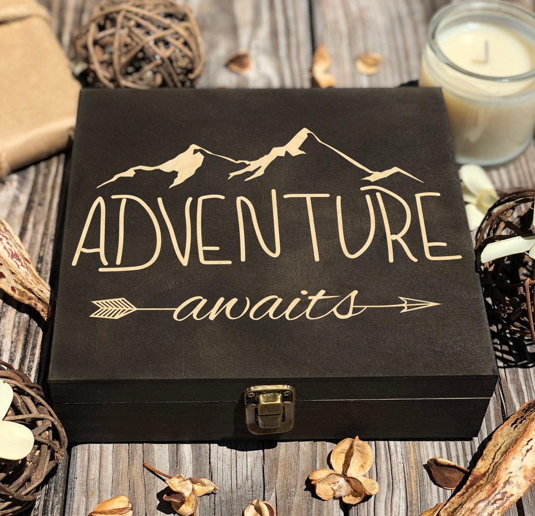 Adventure Awaits Box, Personalized Wooden Box, Custom Box, Memory Box ...