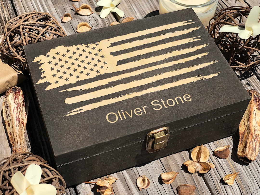 Personalized American Flag Wooden Box: Military Keepsake - Etsy