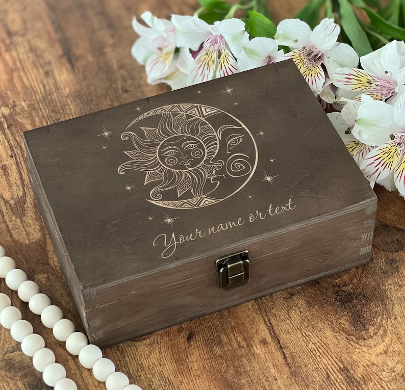 Sun and Moon Box Wooden Box Personalized Crescent Moon Box - Etsy