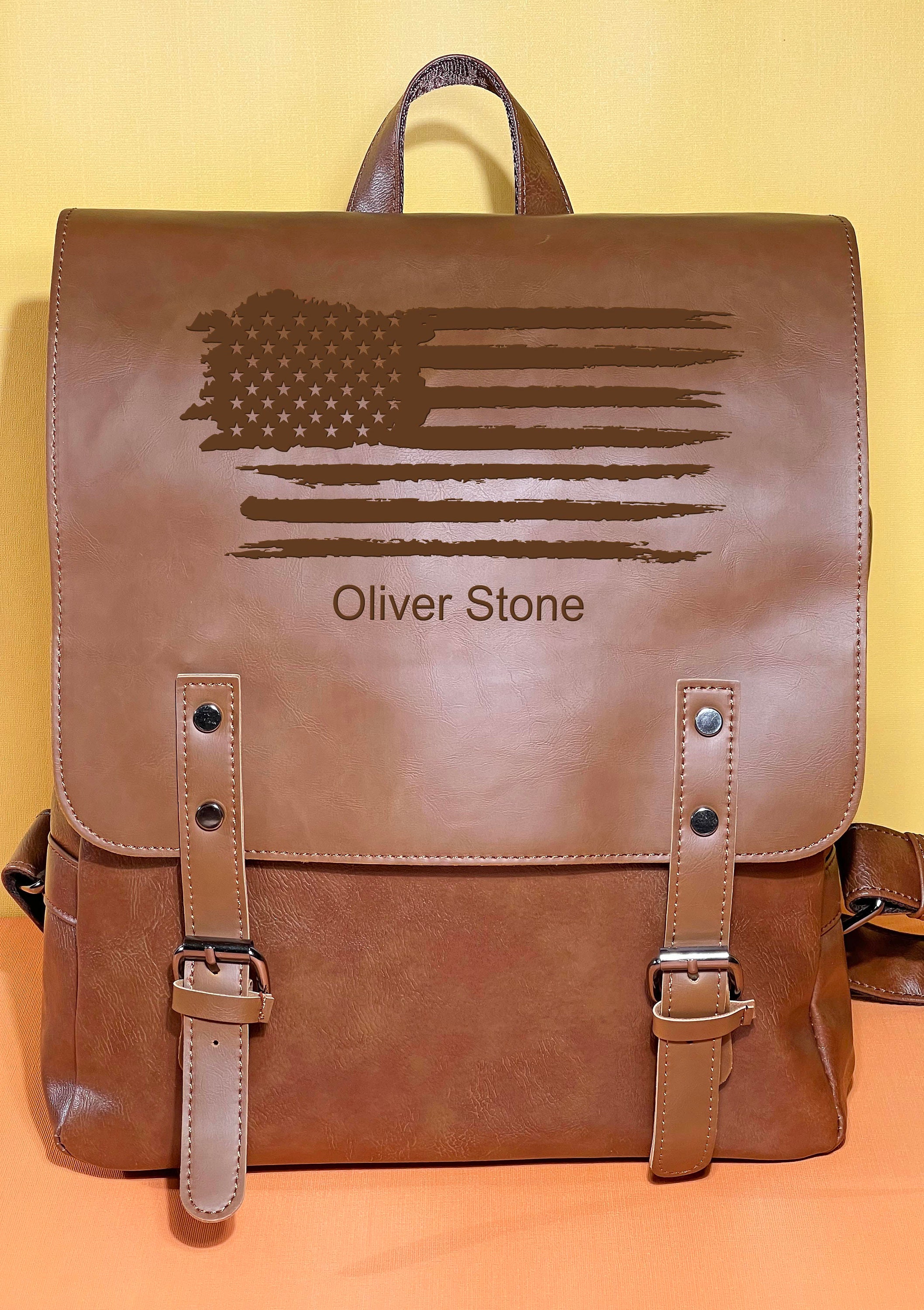 USA Flag Personalized Leather Backpack Boho Leather - Etsy