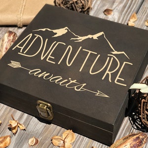 Adventure Awaits Box, Personalized Wooden Box, Custom Box, Memory Box ...