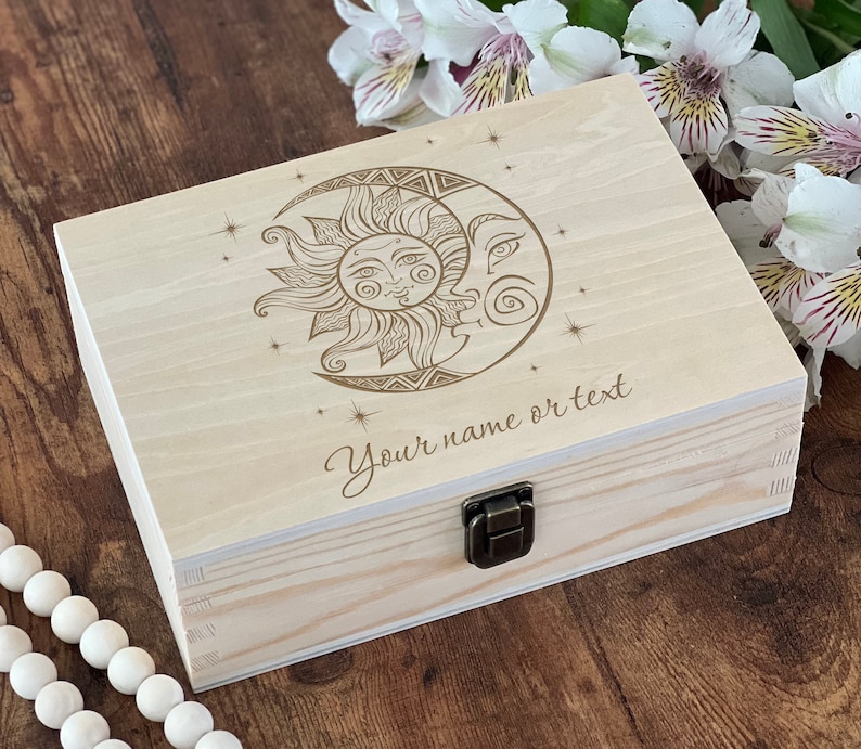 Sun and Moon Box Wooden Box Personalized Crescent Moon Box - Etsy