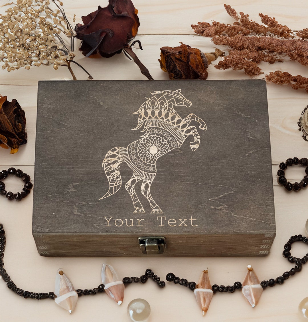 Custom Engraved Equestrian Wooden Keepsake Box: Horse-themed Jewelry ...
