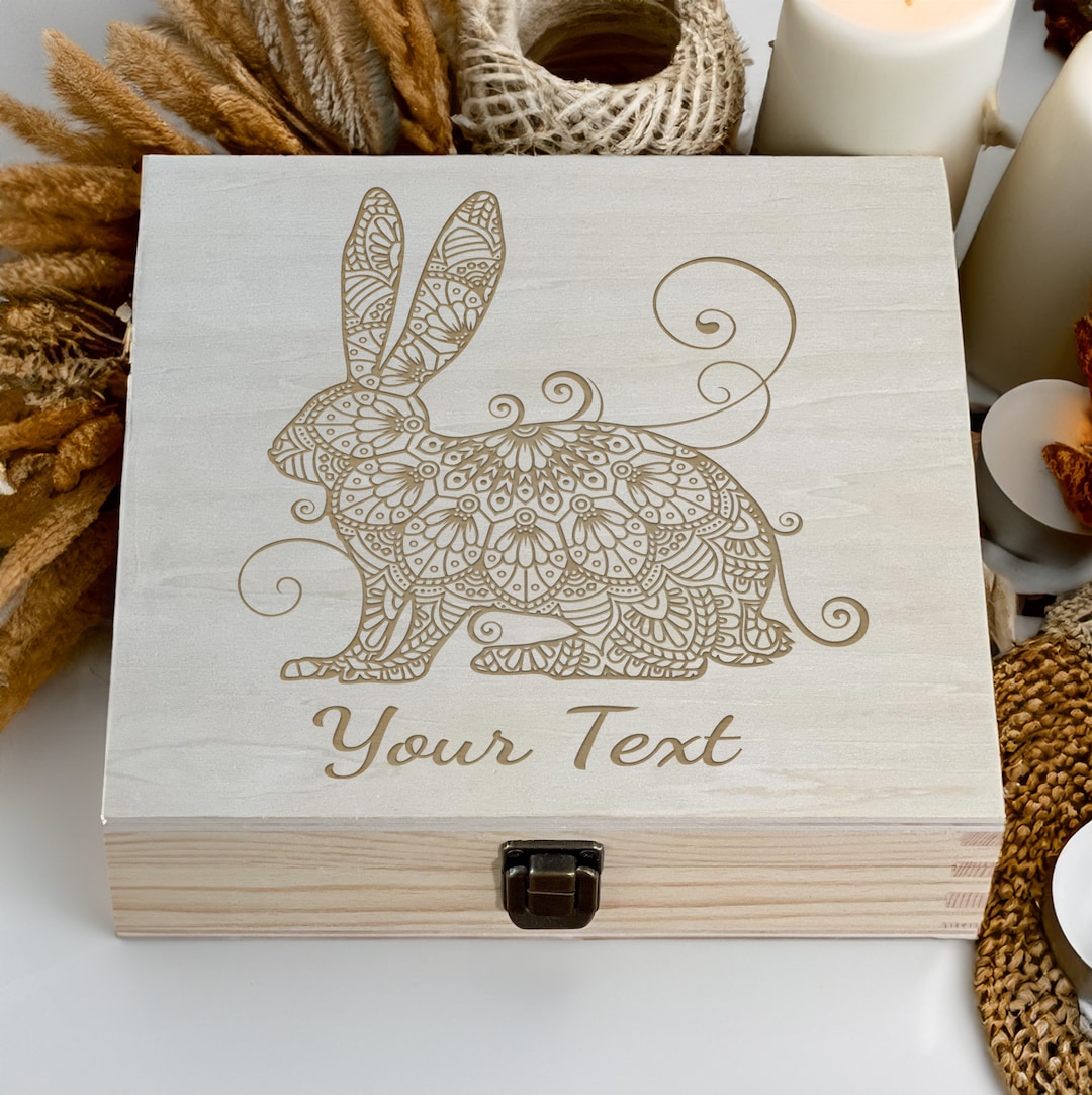 Personalized Rabbit Engraved Wooden Box - Customizable Keepsake for ...