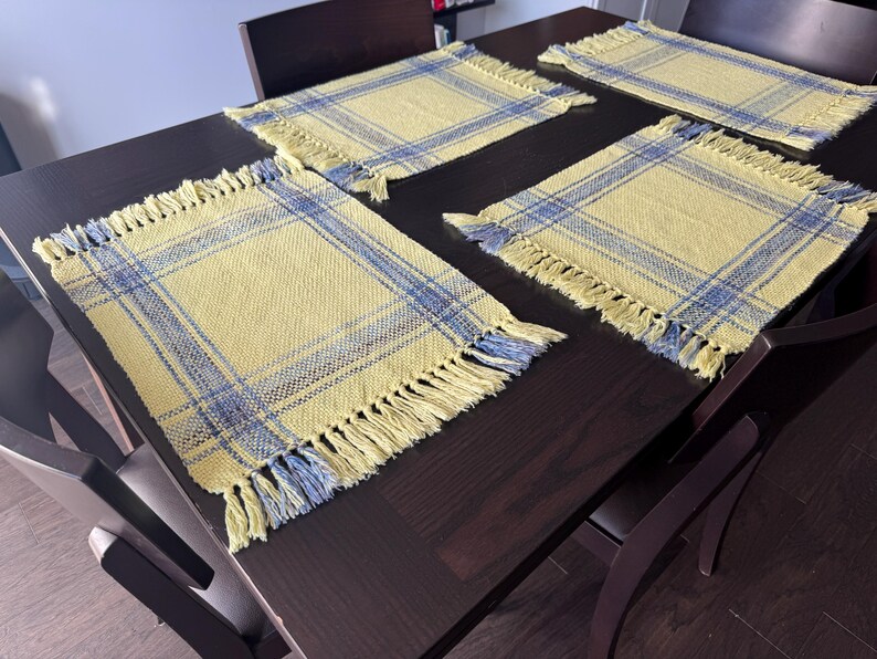 Handwoven Cotton Placemats Set of Four Yellow and Blue - Etsy