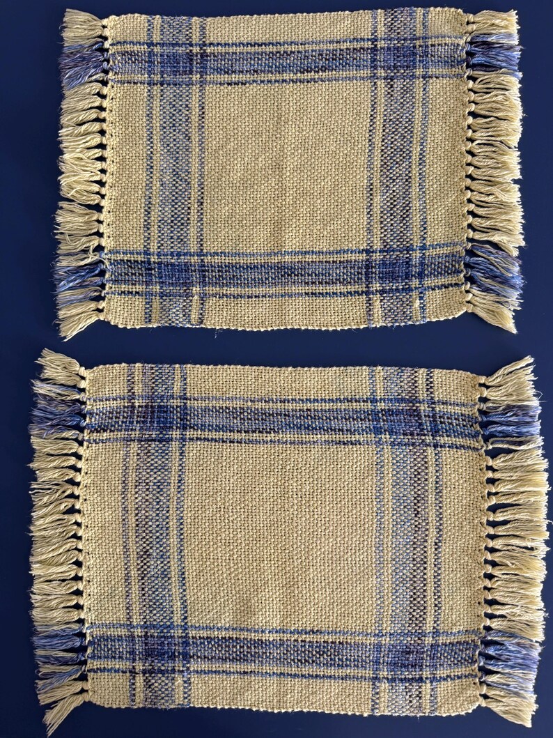 Handwoven Cotton Placemats Set of Four Yellow and Blue - Etsy