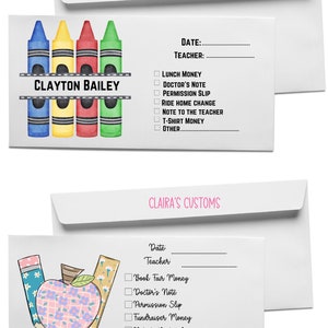 Personalized Printed School Envelopes Back to School Envelopes Kids ...