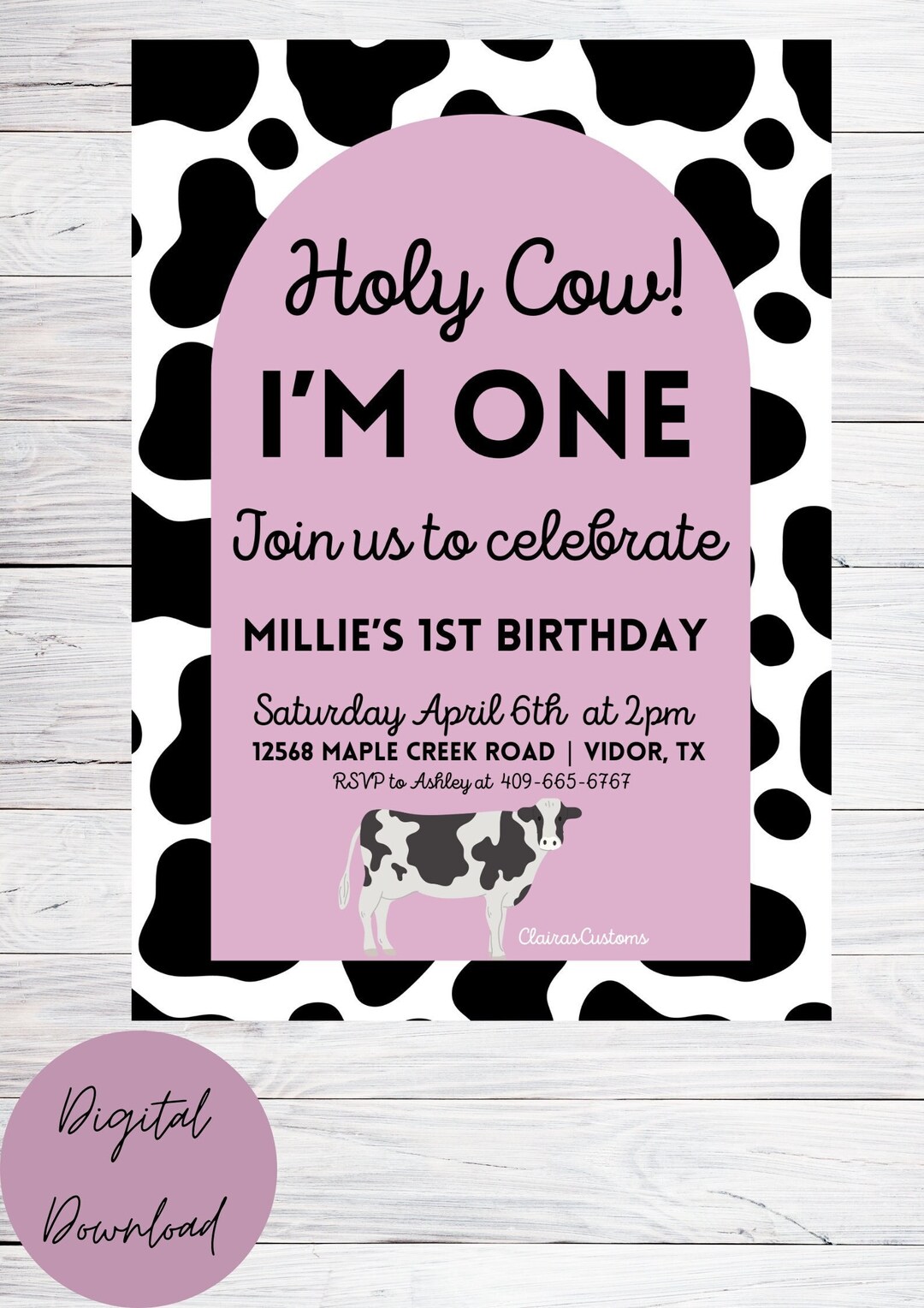 Holy Cow Im One Invitation - Etsy