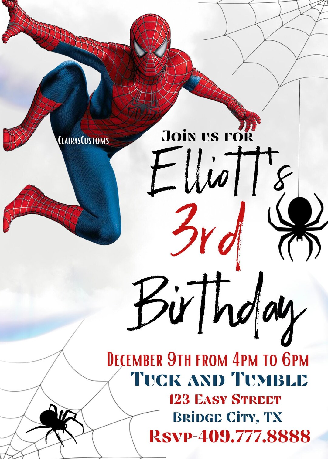 Spider Man Birthday Invite Spider Man Invitation Spiderman - Etsy
