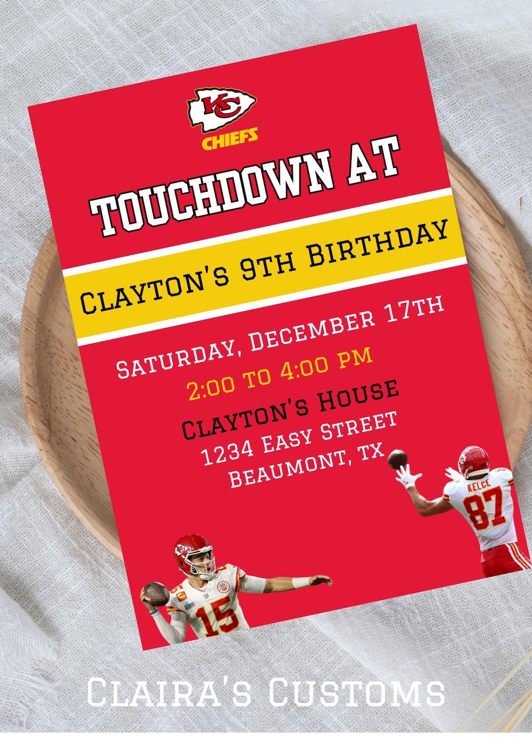Kansas City Chiefs Birthday Invite Chiefs Invitation Football Birthday ...