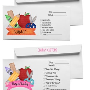 Personalized Printed School Envelopes Back to School Envelopes Kids ...