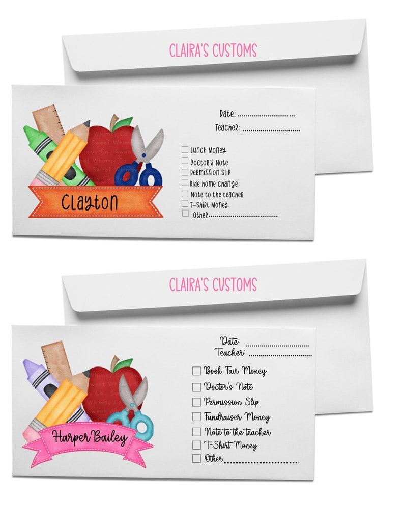 Personalized Printed School Envelopes Back to School Envelopes Kids Stationary - Etsy