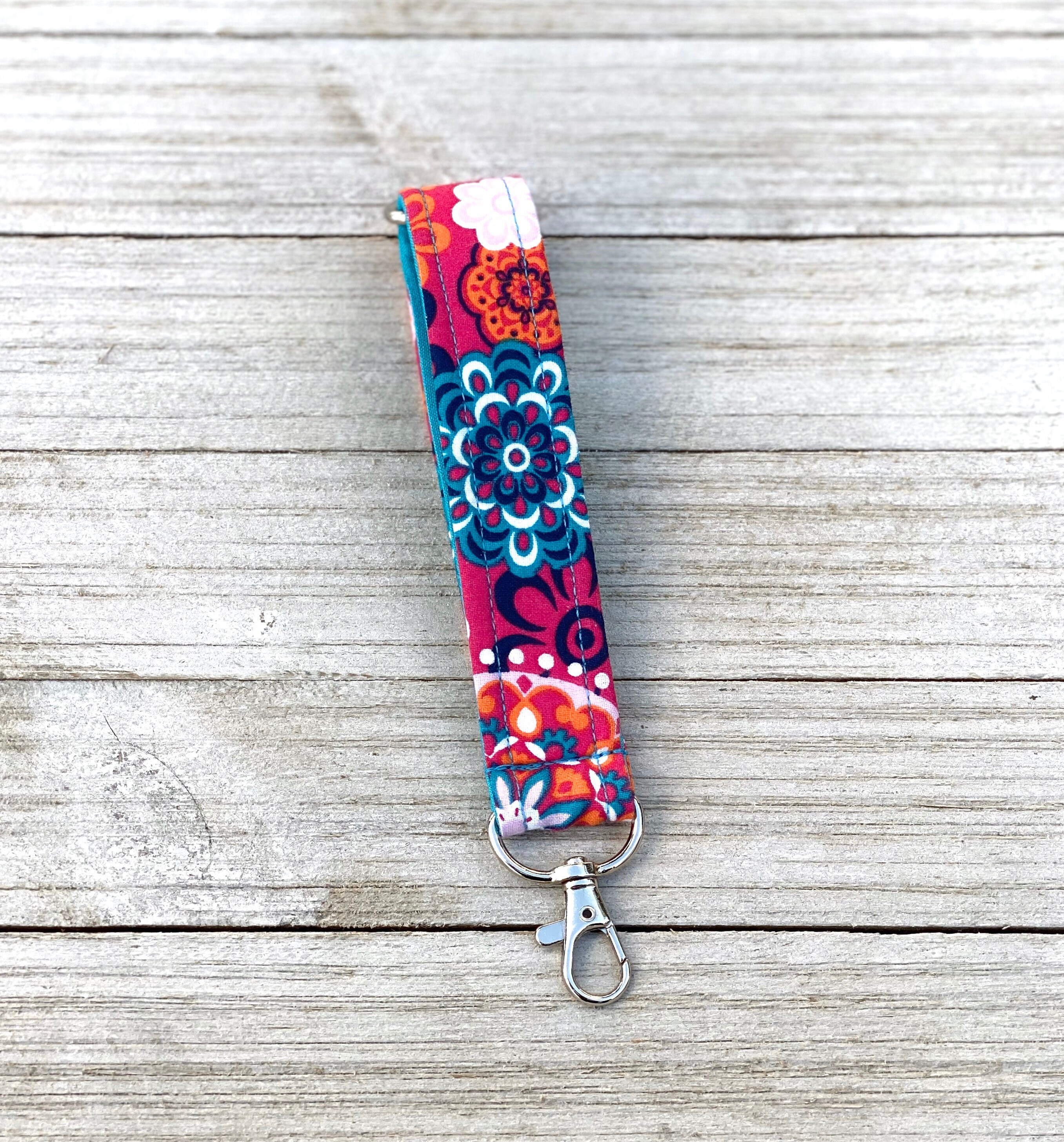 Floral keychain hot pink key fob key wristlet wrist | Etsy