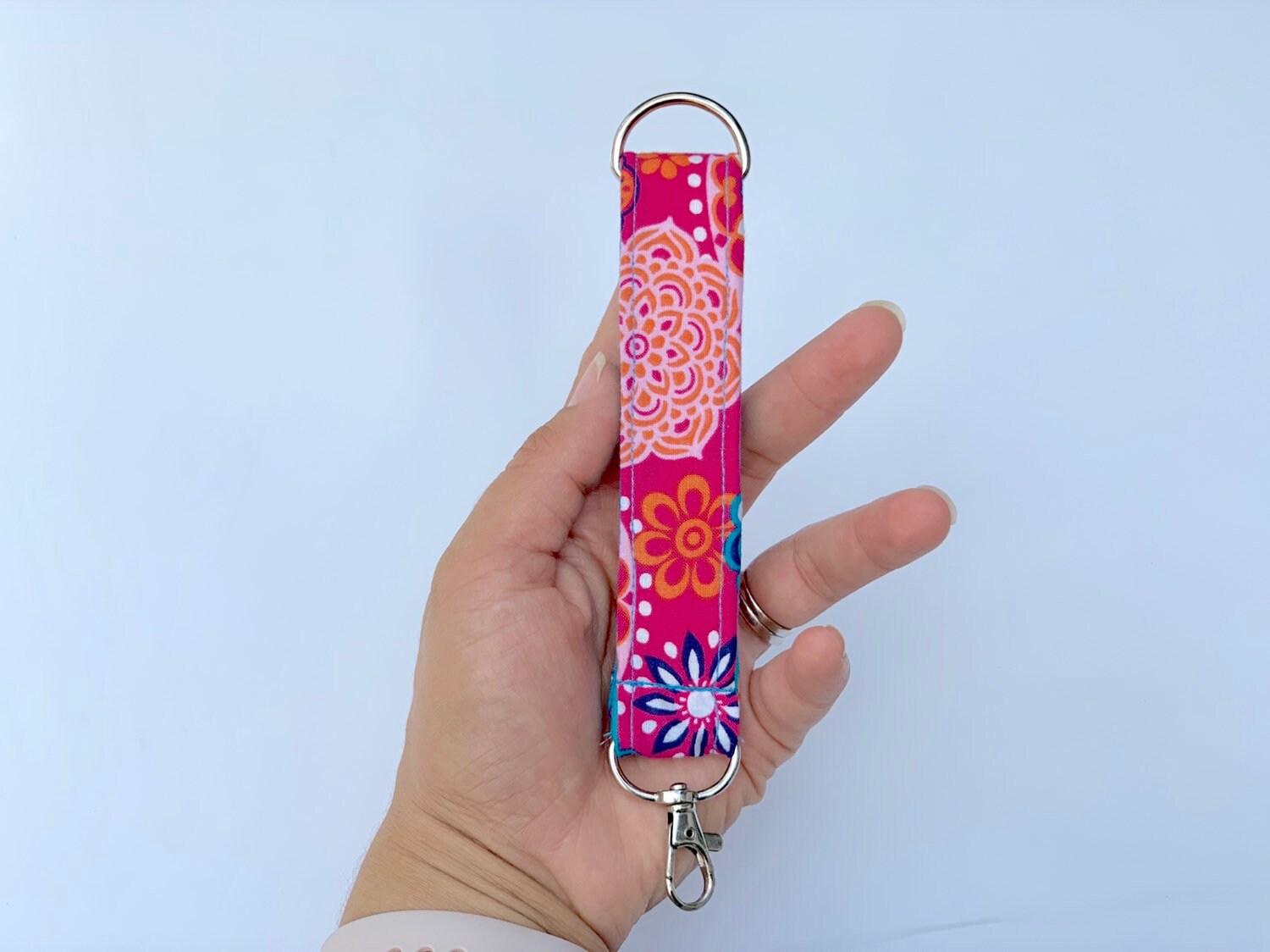 Floral keychain hot pink key fob key wristlet wrist | Etsy