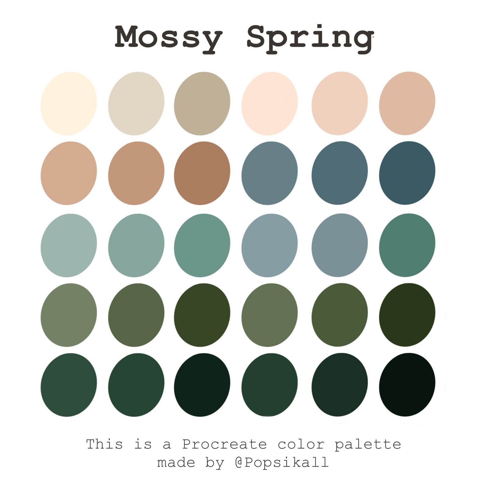 Green Color Pallet Spring Procreate Color Pallet Mossy Spring - Etsy