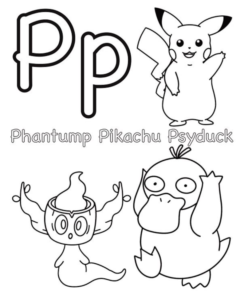 Unofficial Printable Pokemon Alphabet Coloring Pages - Etsy