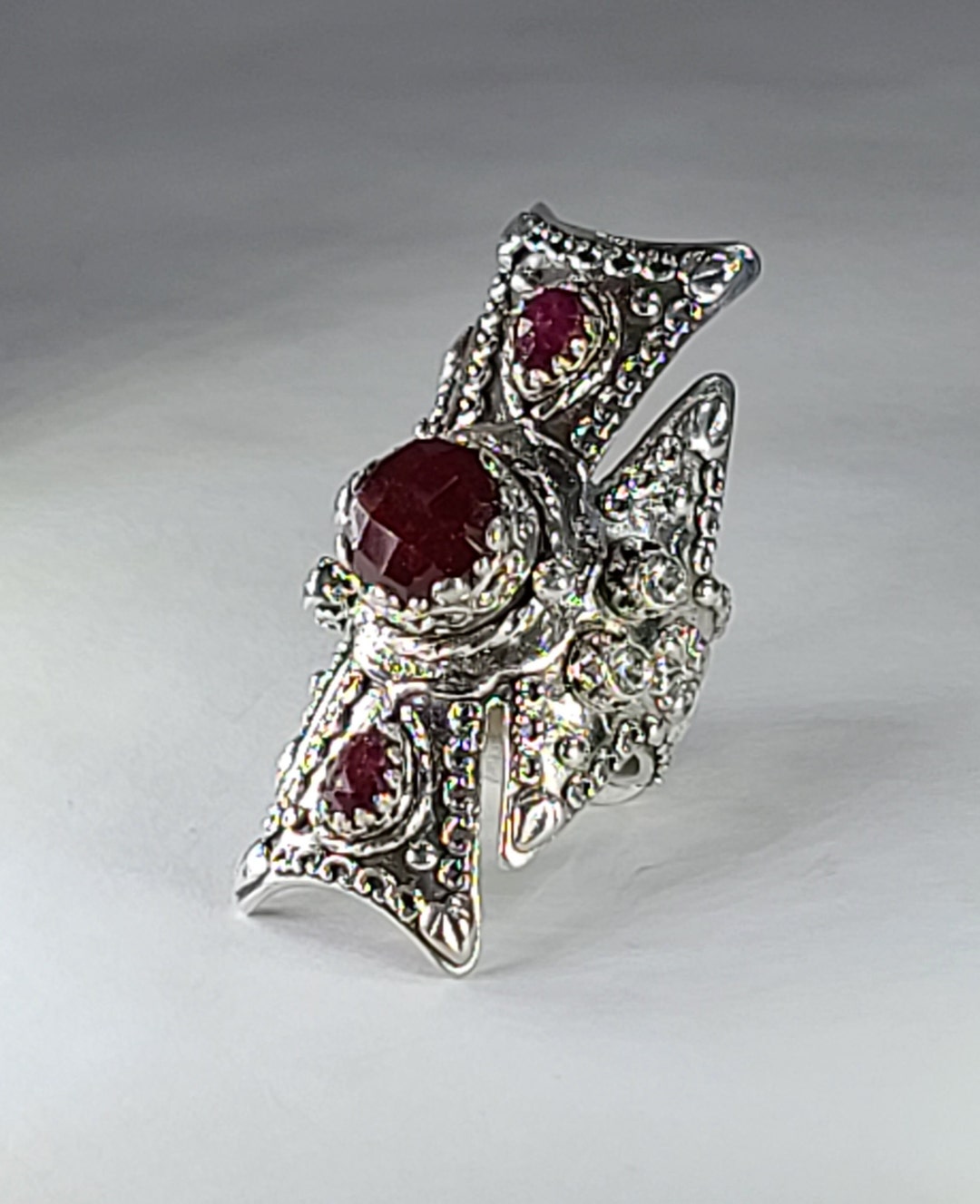 Handmade Etched Sterling Silver Natural Ruby Corundum and White ...