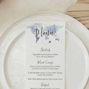 World Map Menu Template: Blue Purple Travel Theme (digital Download) - Etsy