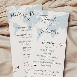 Editable Map Wedding Program, Travel Theme Ceremony Program Template ...