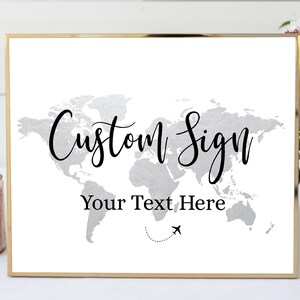 Silver World Map Sign Printable Map Sign Template Travel - Etsy