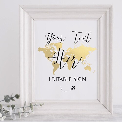 Gold World Map Wedding Welcome Sign Travel Theme Welcome Sign - Etsy