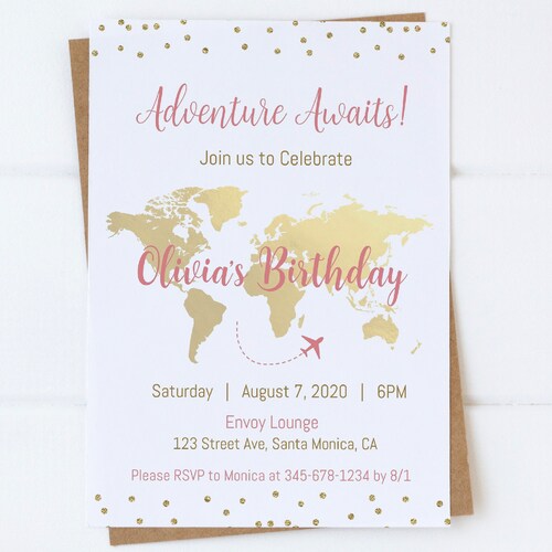 World Map Birthday Invitation With a World Map Background | Etsy