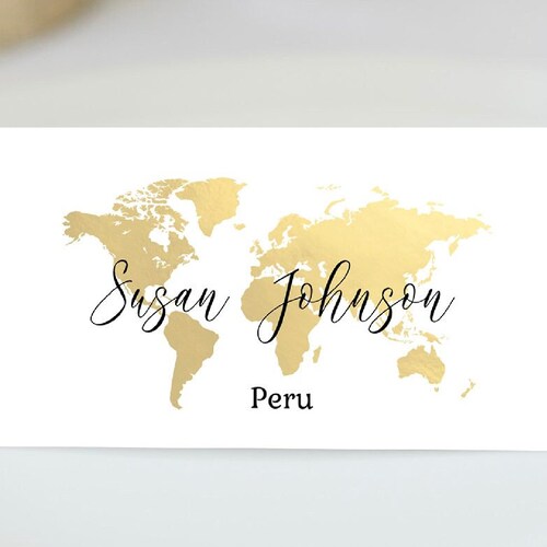 World Map Foldable Place Cards Gold Map Travel Theme Name - Etsy