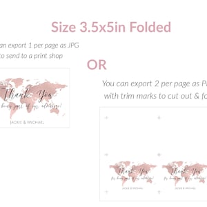 Rose Gold Map Thank You Card, Editable World Map Thank You Card, Travel ...