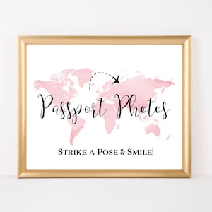 Pink World Map Signs Bundle, Pink Travel Theme Bridal Shower, Travel ...