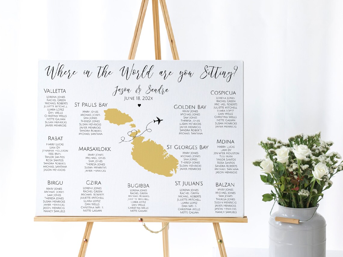 Malta Map Seating Chart Template Malta Themed Wedding Where | Etsy