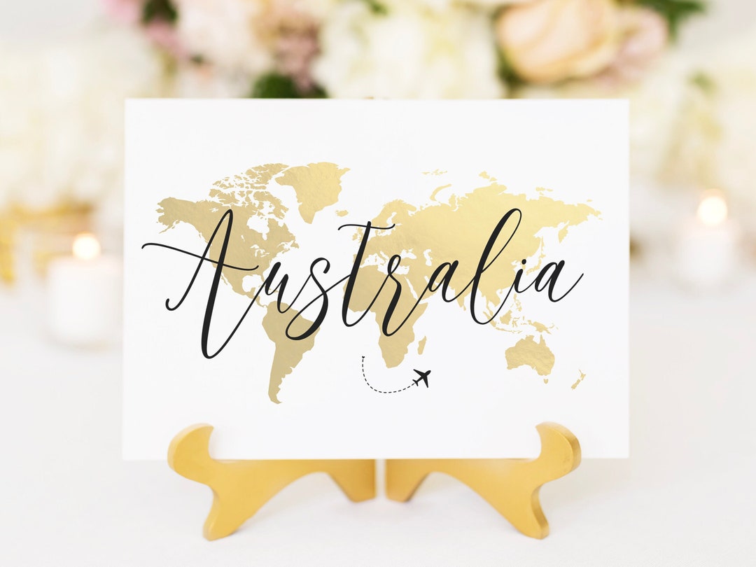 Gold World Map Table Names Template, Travel Theme Table Numbers, Travel ...
