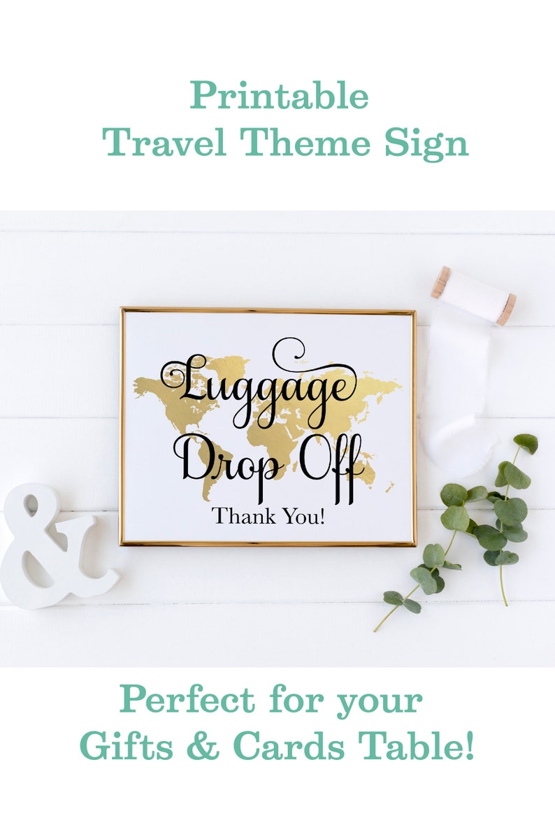 Luggage Drop off Travel Theme Sign Gold World Map Sign | Etsy