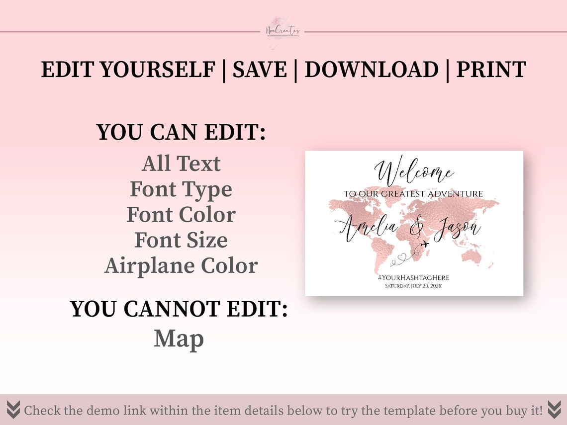 Rose Gold Map Welcome Sign Template Printable Welcome Sign - Etsy