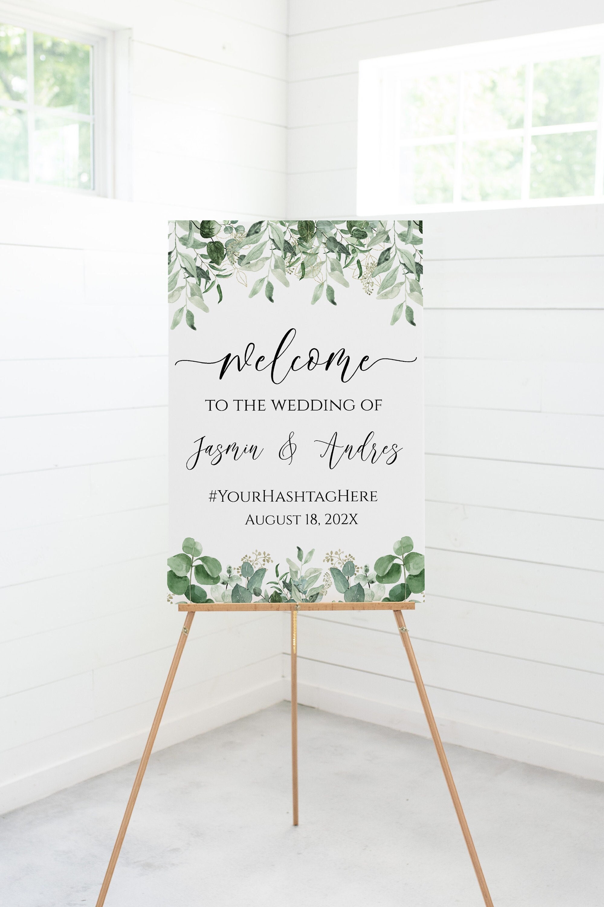Greenery Wedding Welcome Sign Greenery Sign Template - Etsy