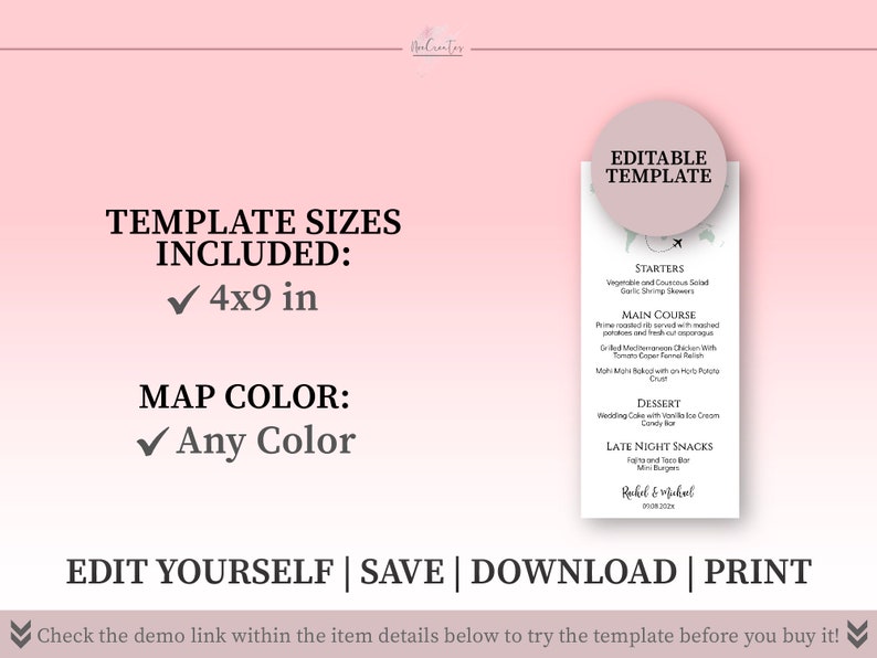 Menu Template Customizable With Any Map Color Travel Theme - Etsy