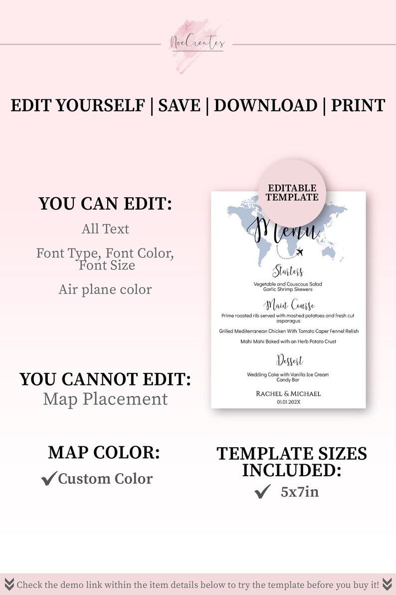 Custom Map Menu Template Editable World Map Menu Template - Etsy