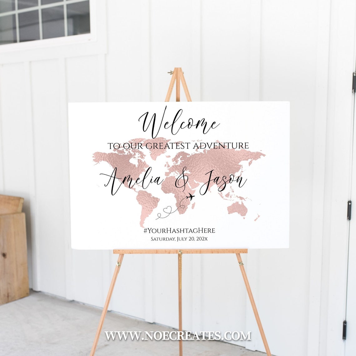 Rose Gold Map Welcome Sign: Travel Theme Wedding (printable) - Etsy
