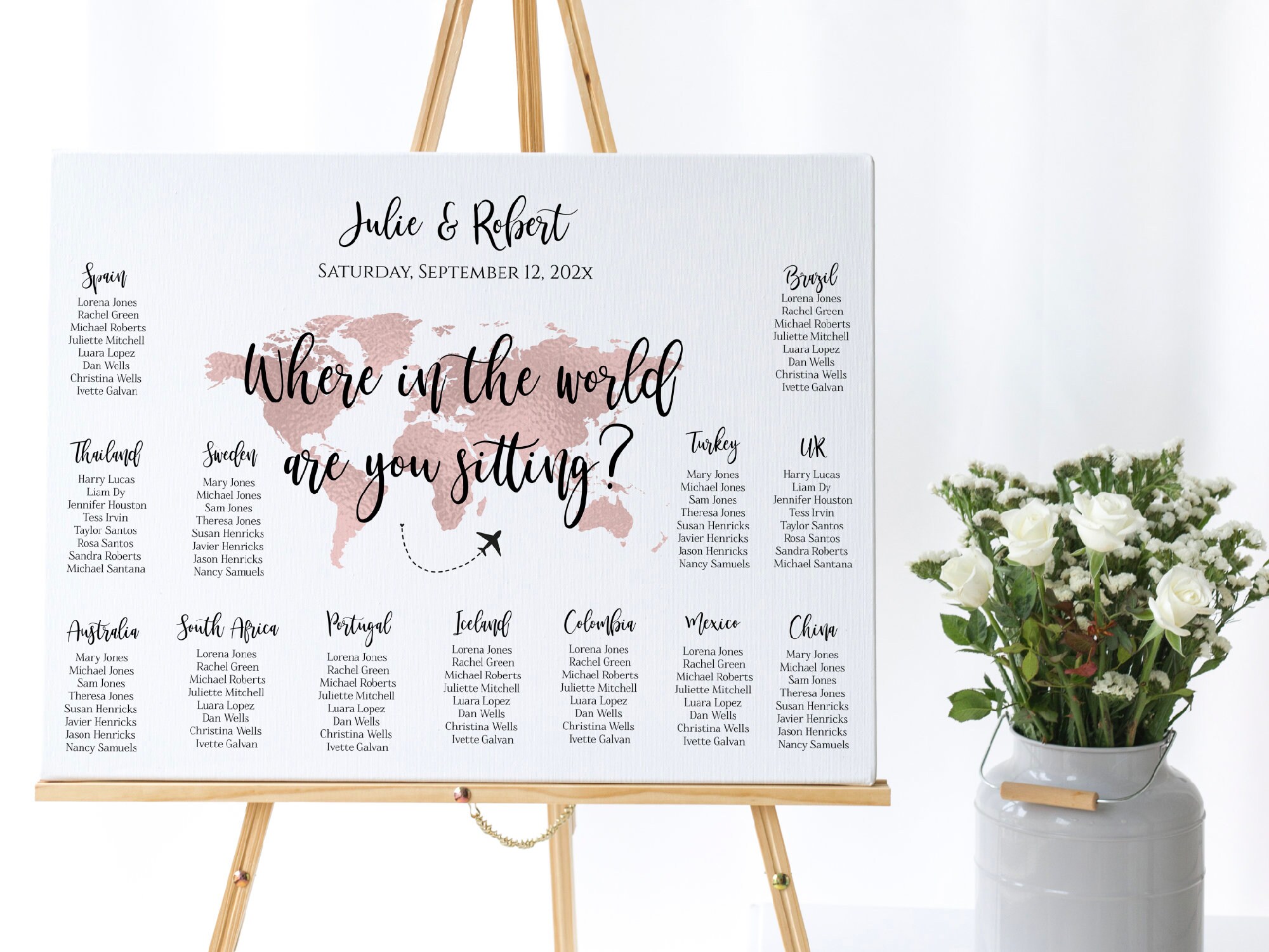 Rose Gold Map Seating Chart Template Printable Seating Chart | Etsy